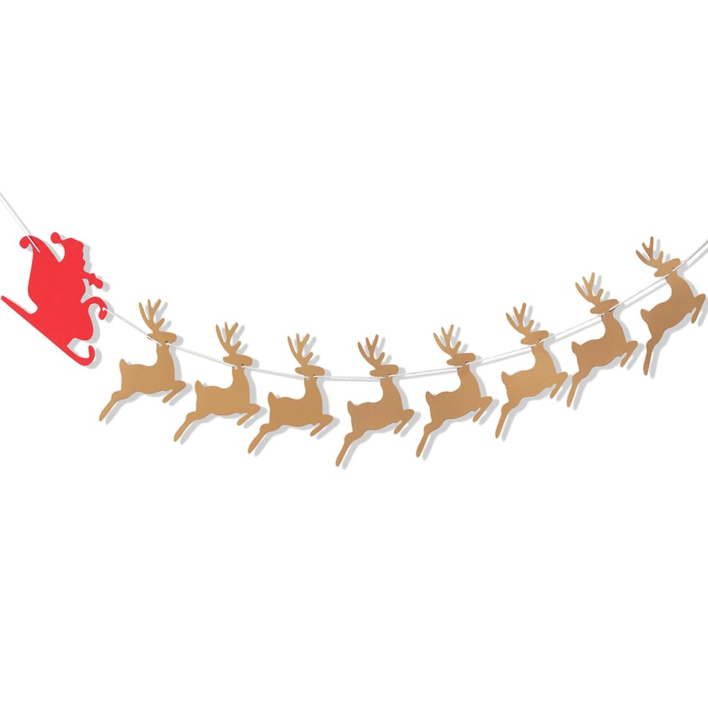 Amazon.com: Sleigh And Reindeer Banner - Christmas Santa In His Sleigh ...