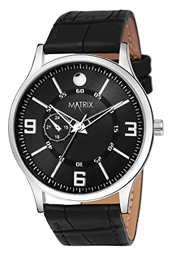 Matrix Men's Signature Two Hands & Cut Glass with Leather Strap Analog ...