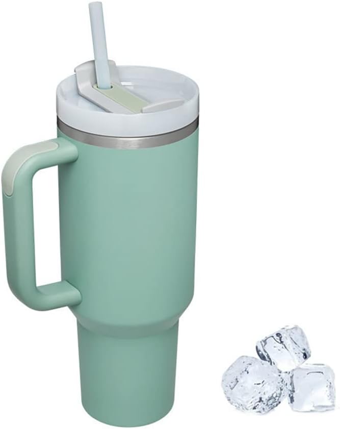 Travel Tumbler with Straw Lid and Handle, Travel Mug 40oz Stainless Steel Coffee Travel ...