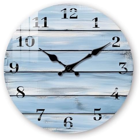 Amazon.com: Tomopetime Blue Wood Wall Clock Decorative for Living Room ...