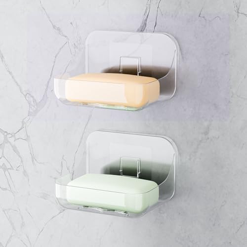 Amazon.com: FEPTUASE Arcrylic Soap Dish, 2 Pcs Clear Self Draining Soap ...