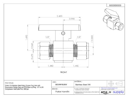 Parker 316 Stainless Steel Rotary Process Plug Valve with Fluorocarbon ...