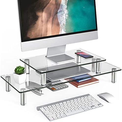 FITUEYES Clear Monitor Stand 2 or 1 Tiers Glass Computer Laptop Stand ...