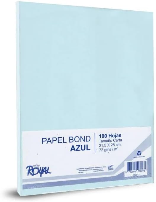 Papel Royal Bond Carta Impresión 75gr Paq 100 Hojas Color Azul : Amazon ...