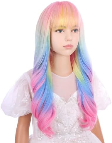 Amazon.com: WAVELNM Neon Pink Wig for Kids Child Rose Red Long Straight ...