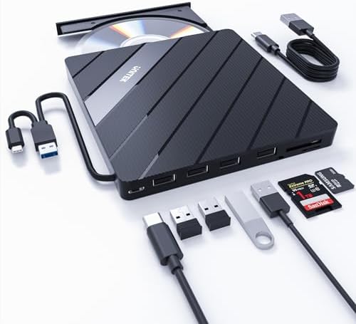 Amazon.com: ORIGBELIE External CD DVD Drive with 4 USB Ports and 2 TF ...