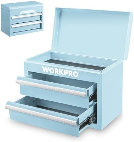 WORKPRO Metal Mini Tool Box, Top Tool Chest containing Two Drawers with ...
