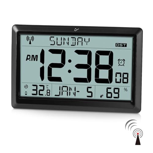 SZELAM Radio Controlled Wall Clock,10.5" Large Display Digital Wall ...