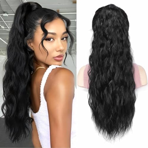 Amazon.com : FELENDY Ponytail Extension Drawstring 22" Long Wavy Wrap ...