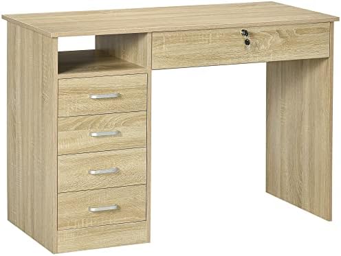 HOMCOM Computer Desk with Drawers, High Gloss Home Office Desk with ...