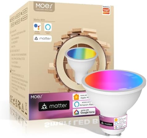 MOES Smart LED Bulb, GU10 Base, RGBW Color Changing 2700K-6500K, 470 Lumens, 5W, Matter Standard ...