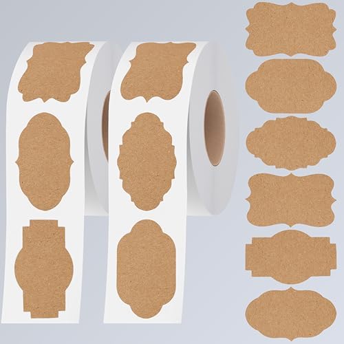 600 PCS Kraft Paper Stickers, 6 Fancy Shapes Labels Self Adhesive Blank ...