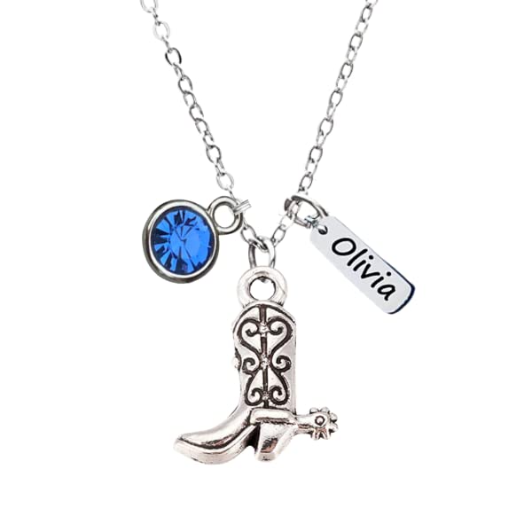 Amazon.com: Personalized Boot Necklace, Name Engraved Custom Birthstone ...