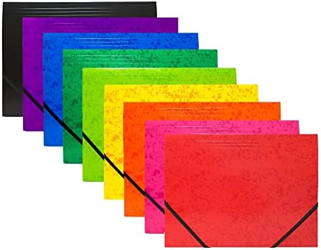 Pack of 12 A4 Assorted Colour Card 3 Flap Folders with Elastic Closure ...