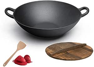 Amazon.com: Chinese Cast Iron Wok Nonstick Iron Deep Frying Pan with ...