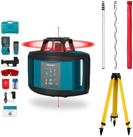 Takamine Rotary Laser Level Kit with a Heavy Duty Aluminum Surveying ...
