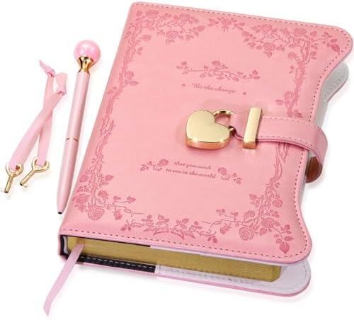 Amazon.com : Dunzoom Pink Diary with Lock and Keys with 6 Pink Pens and ...