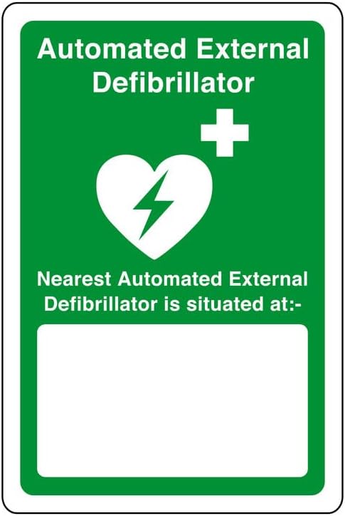 AED Safety sign - Automated external defibrillator is situated at ...