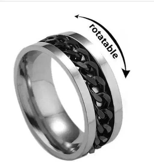 Buy Silver Fidget Spinner Rings for Men & Boys Stainless Steel Spinning ...