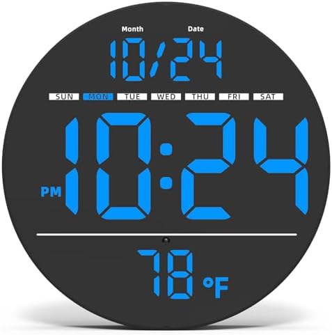 Amazon.com: Digital Wall Clock with Large LED Display, Auto-Brightness ...