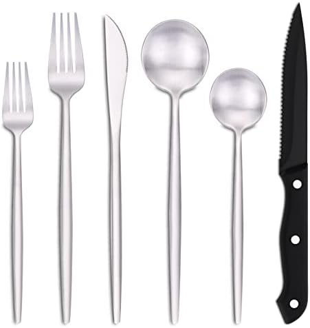 Amazon.com | EUIRIO 48-Piece Matte Silverware Set with Steak Knives ...