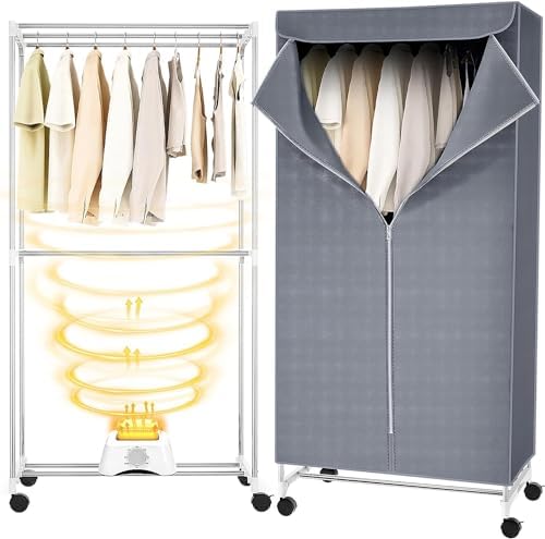 YORKING Heated Clothes Airer with Cover, Fast Drying Rack Indoor 2-Tier ...