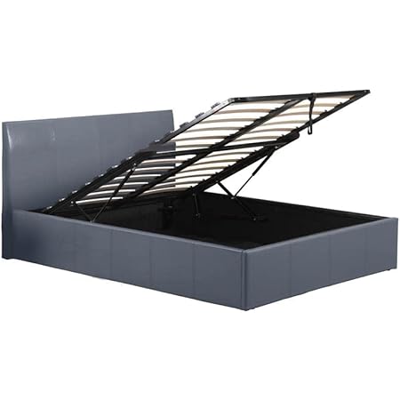 7Star Faux Leather Ottoman Sprung slats Bed Frame in Grey Quality ...