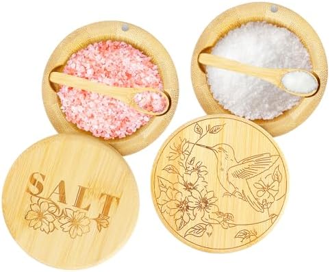Amazon.com: Timtopno Bamboo Salt Cellar, 2 PCS Salt Container with ...