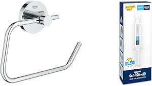 GROHE Start QuickFix Toilet Roll Holder without Cover & QuickGlue A1 (Metal, Concealed Fastening ...