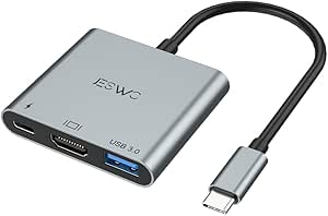 JESWO Adaptador USB C a HDMI, 3 en 1 USB C Hub, Adaptador Tipo C Multipuerto con Puerto de ...