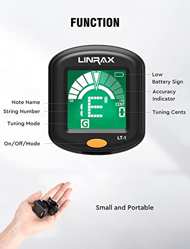 Linrax LT-1 Clip-On Tuner, Stemapparaat voor Gitaar Bas Ukelele Viool ...