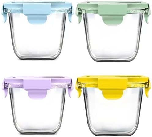 Amazon.com: Square Glass Storage Containers for Lunch, 4 Cup Glass Soup ...