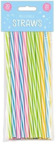 LND Gifts Plastic Straws Drinking - 20 Pack Neon Reusable Straws, 20cm ...
