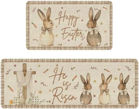 Amazon.com: Riakrum 2 Pcs Easter Kitchen Rug Easter Kitchen Mat Set ...