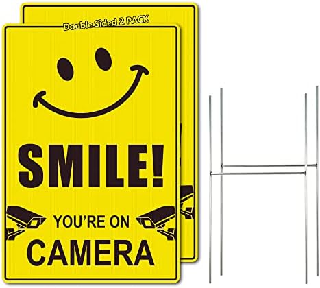 Amazon.com : Funny Smile You're On Camera Yard Signs with Stakes, 2 ...