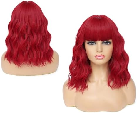 Amazon.com : WEIWENHEE Short Red Wig with Bangs for Woman Synthetic ...
