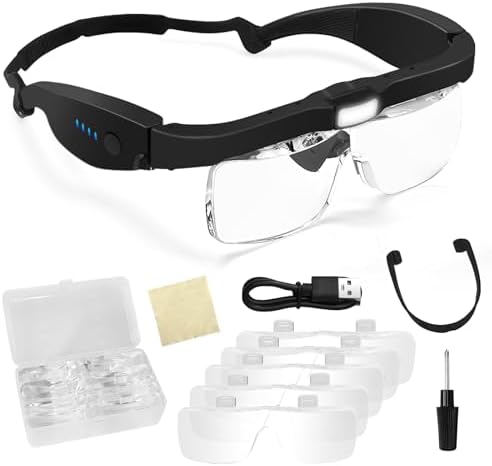 Magnifying Glasses Headset with LED Light, Hands Free Head Mount ...