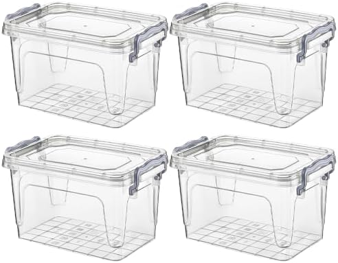 4 Pcs x 1 Liter Plastic Storage Box with Lid Clip Multipurpose Clear ...