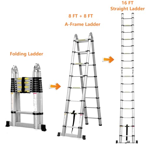 Telescoping Ladder 16 FT A Frame Aluminum Extension Ladder, Lightweight ...