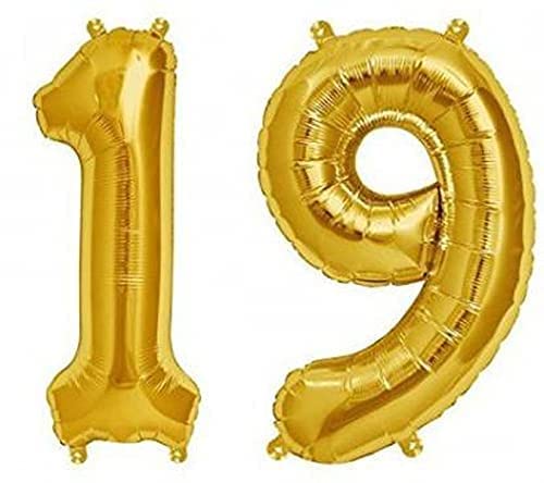 VACHI ®Numerical 19 Number Soild Golden Color Metallic 3D Foil Helium ...
