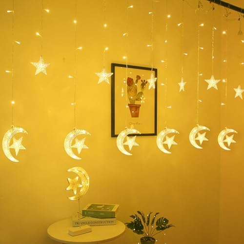 Amazon.com: BEEBLOCK Moon Star String Lights with Controller 138 LEDs ...