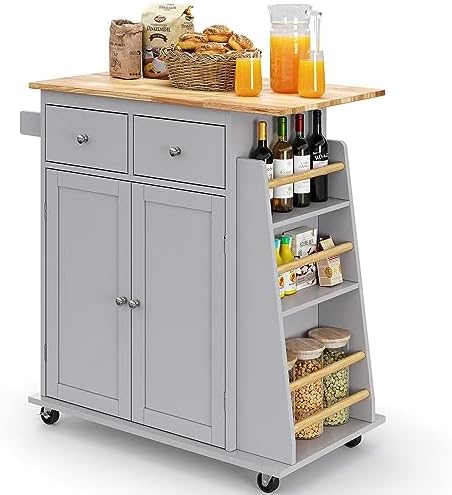 Warmiehomy Kitchen Island on Wheels Grey Kitchen Trolleys with Storage ...