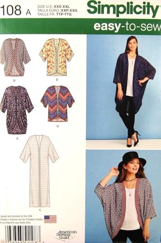 Amazon.com: Simplicity Ladies Easy Sewing Pattern 1108 Kimono Tops ...