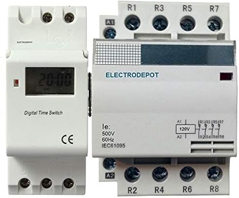 Electrodepot 40 Amp 4 Pole 7 Day, 24 Hrs Programmable Timer 110/120V ...