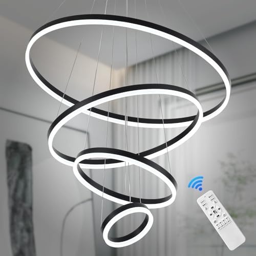brfaixla 4-Ring Black Modern LED Chandelier D31.5’’ Contemporary ...
