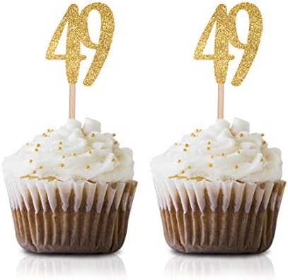 Amazon.com: Gold Happy 49th Birthday Cupcake Topper, 24-Pack Number 49 ...