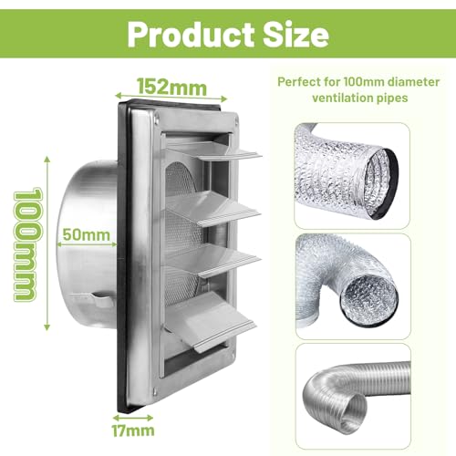 LALAGO Ventilation Grille 100 mm with Insect Protection Grille, 304 ...