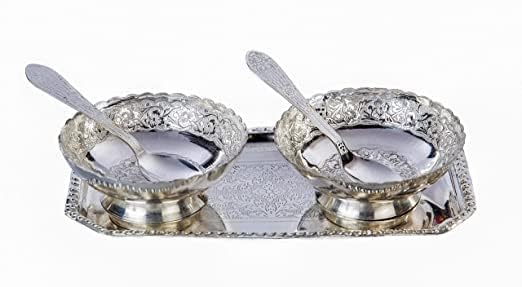 Buy RKONECT Round German Silver Plated Bowl with Tray Set Includes -1 ...