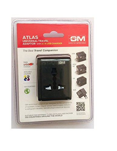 GM Atlas Universal Travel Adaptor with 2.1A USB Charger (Black ...