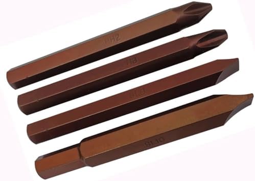 LONG 4PC MAGNETIC SCREWDRIVER BIT SET OF SIZES +PH2, PH3, SL8, SL10 ...